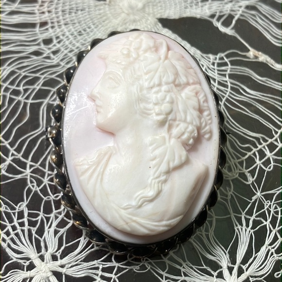 Jewelry | Vintage Bacchante Conch Shell Cameo Brooch Set In Silver ...